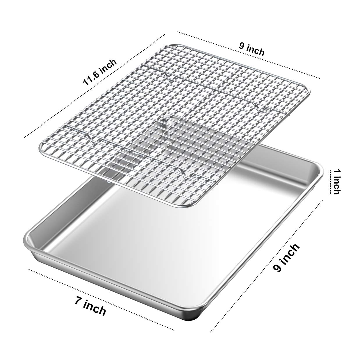 Baking Sheet with Rack Set [2 Pans + 2 Racks], Wildone Stainless Steel Cookie Sheet Baking Pan Tray with Cooling Rack, Size 12 x 10 x 1 Inch, Non Toxic & Heavy Duty & Easy Clean