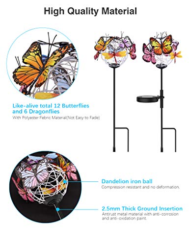 Aiscool Solar Lights Outdoor Butterfly Lights Garden Decorative Solar Stake Lights with Butterflies Decor Powered Waterproof for Garden Yard Pathway 2 Pack