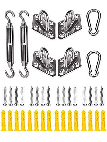 Shade Sail Hardware Kit, 304 Stainless Steel Sunshade Canopy Hardware Kit for Install Rectangle and Triangle Shade Sails Deck Garden Lawn Patio Outdoor Metal Sail Shade Pergola Kit (40PCS)