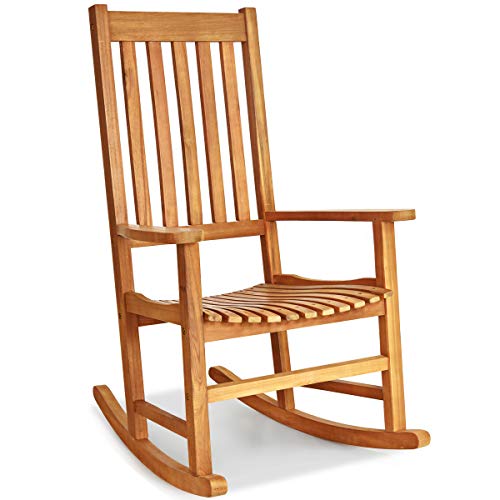 Giantex Rocking Chair Acacia Wood Frame Outdoor& Indoor for Garden, Lawn, Balcony, Backyard and Patio Porch Rocker (1, Natural)