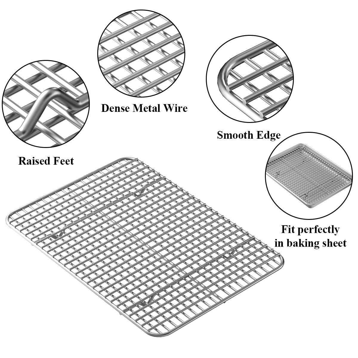 Baking Sheet with Rack Set [2 Pans + 2 Racks], Wildone Stainless Steel Cookie Sheet Baking Pan Tray with Cooling Rack, Size 12 x 10 x 1 Inch, Non Toxic & Heavy Duty & Easy Clean