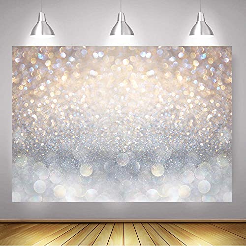 Mocsicka Silver White Bokeh Photography Backdrop Golden Spots Sparkle (No Glitter) Background Weeding Baby Shower Birthdat Newborn Baby Portrait Photo Studio Props (7x5ft (82x60 inch))