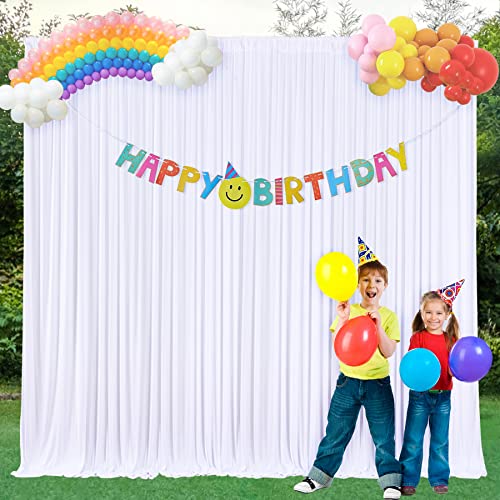 6 Panels White Backdrop Curtain for Parties Wedding Wrinkle Free White Photo Curtains Backdrop Drapes Fabric Decoration for Baby Shower 30ft(W) x 10ft(H)