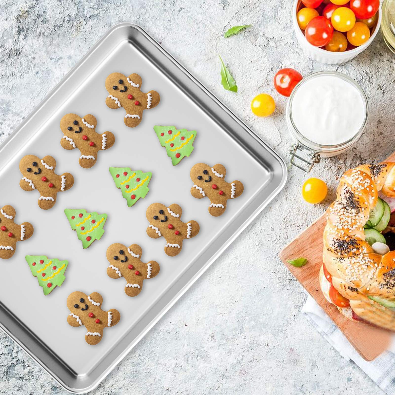 Baking Sheet with Rack Set [2 Pans + 2 Racks], Wildone Stainless Steel Cookie Sheet Baking Pan Tray with Cooling Rack, Size 12 x 10 x 1 Inch, Non Toxic & Heavy Duty & Easy Clean