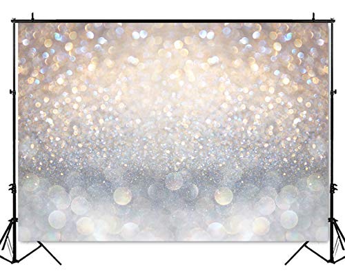 Mocsicka Silver White Bokeh Photography Backdrop Golden Spots Sparkle (No Glitter) Background Weeding Baby Shower Birthdat Newborn Baby Portrait Photo Studio Props (7x5ft (82x60 inch))
