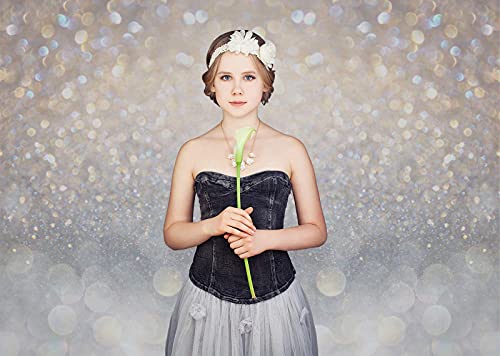 Mocsicka Silver White Bokeh Photography Backdrop Golden Spots Sparkle (No Glitter) Background Weeding Baby Shower Birthdat Newborn Baby Portrait Photo Studio Props (7x5ft (82x60 inch))