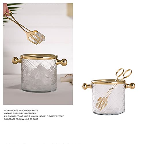ygqzm Handmade Brass Glass Ice Bucket with Ice Clip Dining Table Cooler Wine Wine Rack Ice Bucket Champagne Can Cooler
