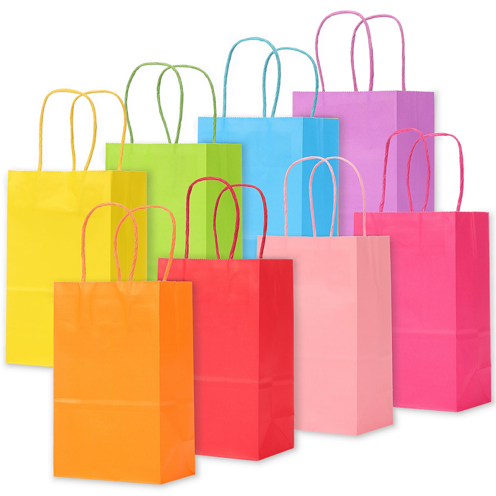 TOMNK 48 Pieces Small Gift Bags, 8 Colors Kraft Paper Party Favor Bags Bulk, Goodie Bags with Handles for Kids Birthday, Wedding, Baby Shower, Crafts, Party Supplies