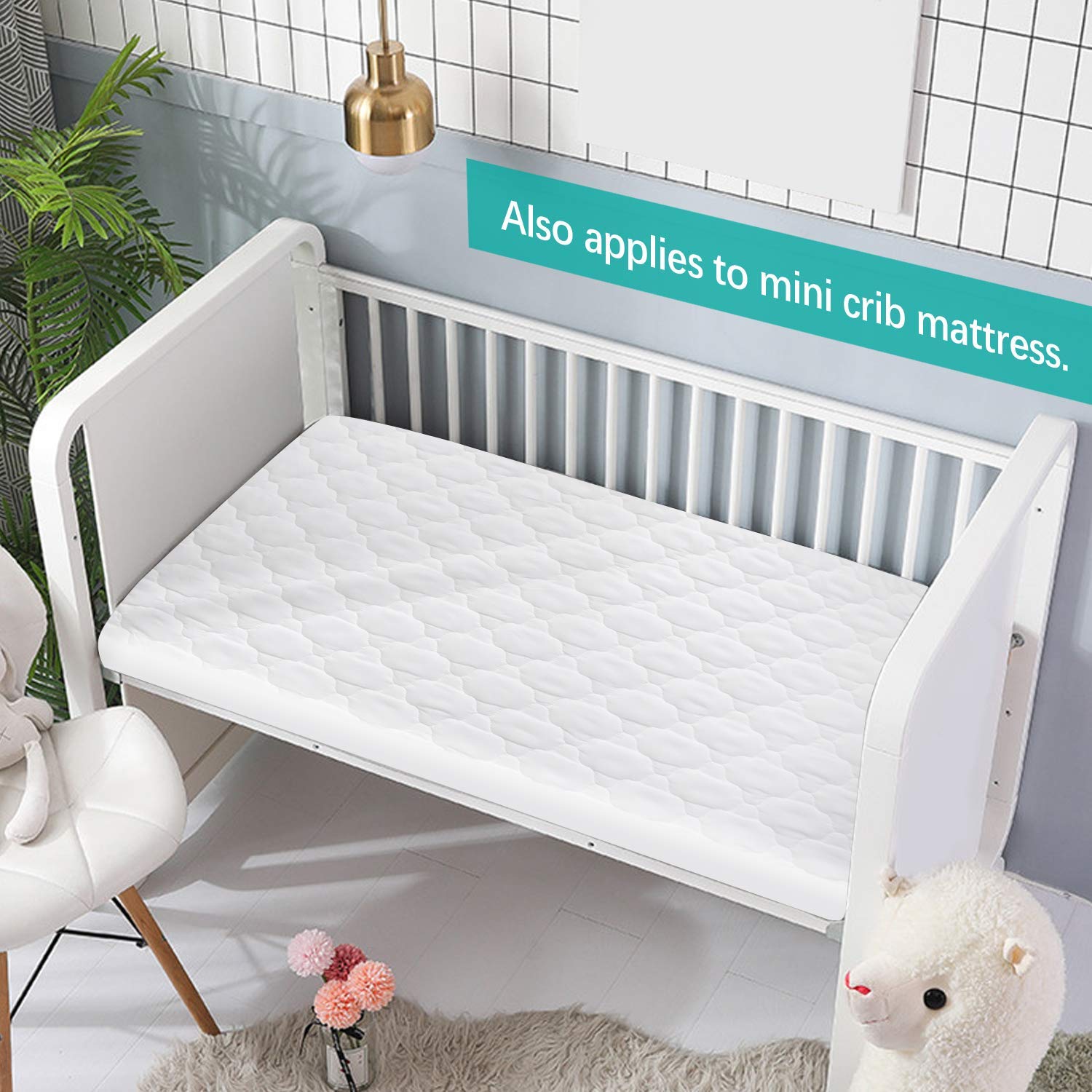 Pack n Play Sheet Quilted Waterproof Protector, 2 Pack Premium Fitted Pack n Play Pad Cover 39" X 27" fits for Baby Foldable and Playard Mattress, Portable Mini Crib, White&Navy Blue