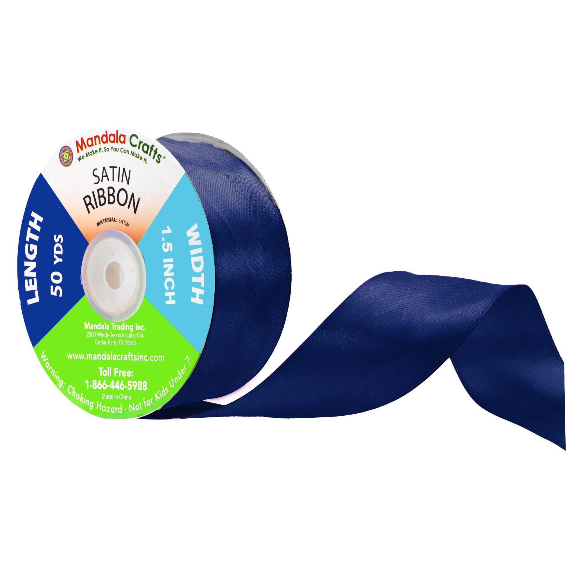 Mandala Crafts Navy Blue Satin Ribbon 3 Inches Wide for Crafts - Navy Blue Ribbon Satin for Hair - Solid Color Double Faced Satin Ribbon 25 Yards Roll for Wedding Gift Bows