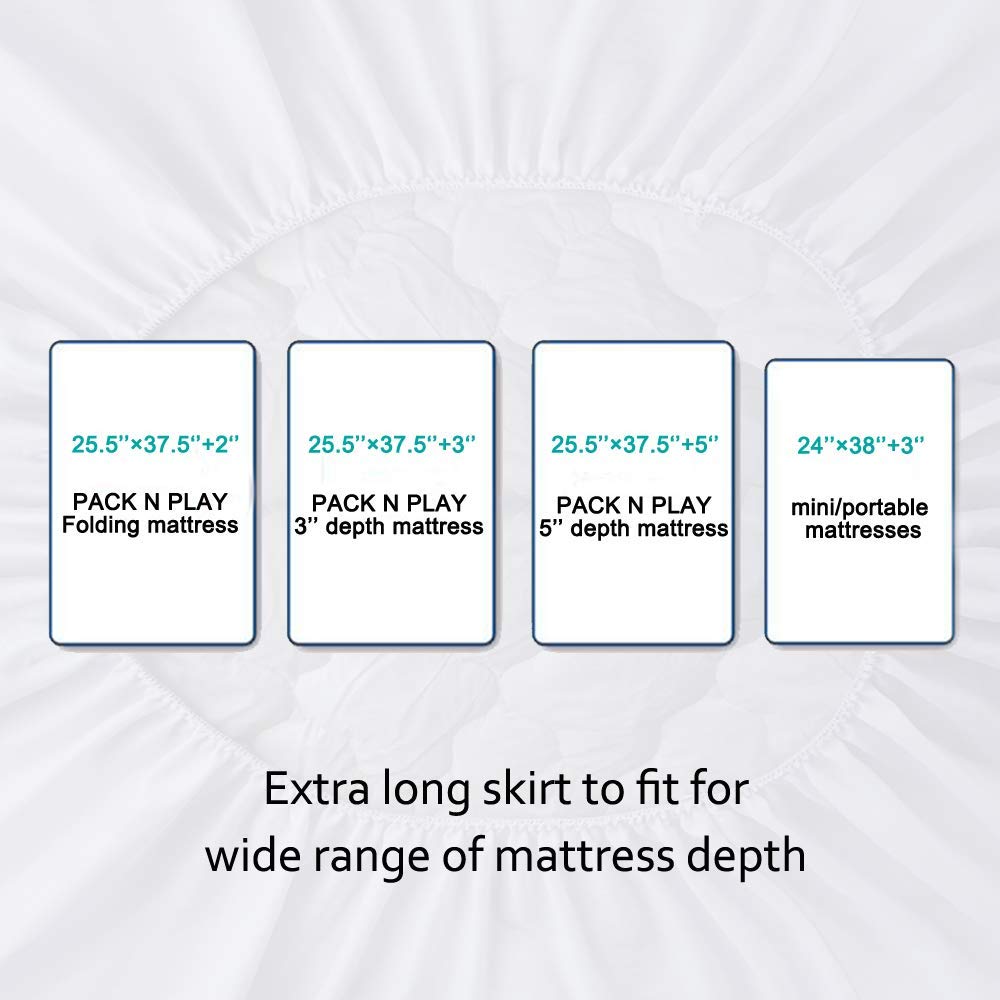 Pack n Play Sheet Quilted Waterproof Protector, 2 Pack Premium Fitted Pack n Play Pad Cover 39" X 27" fits for Baby Foldable and Playard Mattress, Portable Mini Crib, White&Navy Blue