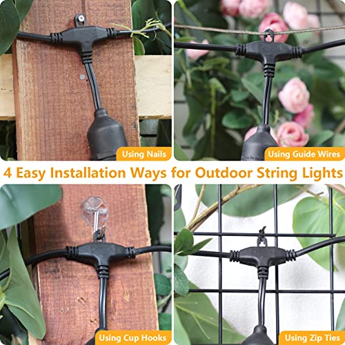 Mlambert 2 Pack 3-Color in 1 48Ft LED Dimmable Outdoor String Lights with Remote for Patio, Plug-in Warm White Soft White Daylight White Waterproof Hanging Edison Bistro Cafe Light-Total 96Ft
