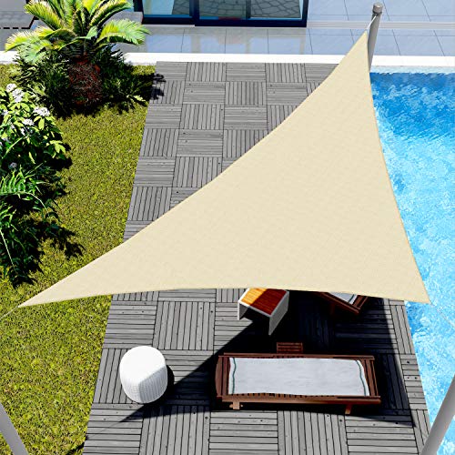 Windscreen4less 8' x 8' x 11.3' Triangle Sun Shade Sail - Beige Durable UV Shelter Canopy Fabric Cloth Screen Water Permeable & UV Resistant for Patio Outdoor Backyard