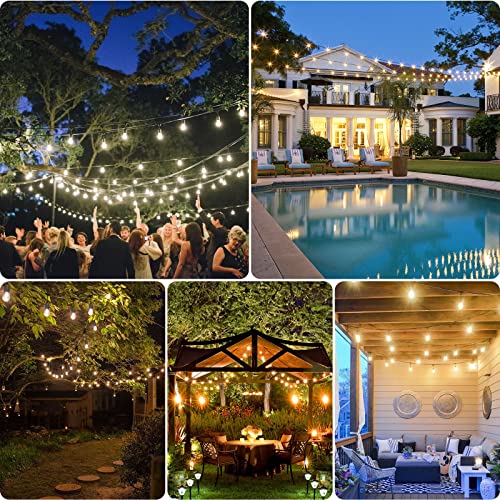 Mlambert 2 Pack 3-Color in 1 48Ft LED Dimmable Outdoor String Lights with Remote for Patio, Plug-in Warm White Soft White Daylight White Waterproof Hanging Edison Bistro Cafe Light-Total 96Ft