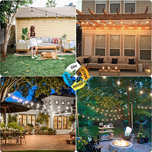 Mlambert 2 Pack 3-Color in 1 48Ft LED Dimmable Outdoor String Lights with Remote for Patio, Plug-in Warm White Soft White Daylight White Waterproof Hanging Edison Bistro Cafe Light-Total 96Ft