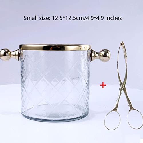 Ice Bucket,Cooling Container,Brass Glass Ice Bucket With Ice Clip Retro Handmade Dining Table Cooler Wine Wine Rack Ice Bucket Champagne Can Cooler (Size : Small) (Size : S)