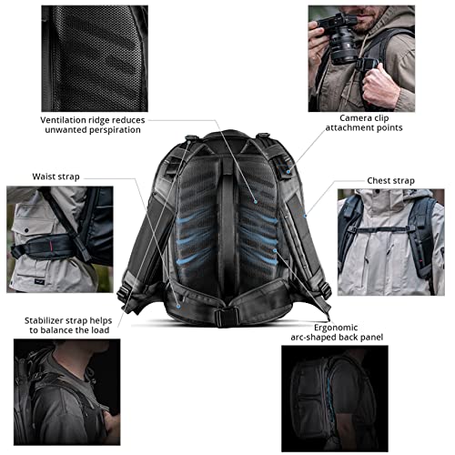 PGYTECH OneMo 2 25L-33L Camera Backpack with Shoulder Bag for 16“ Laptop for Photographers, Waterproof DSLR Backpack for Canon/Nikon/Sony, Drone Backpack for DJI Mini 3 Pro/Mavic 3/ FPV