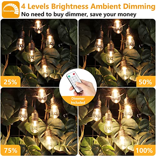 Mlambert 2 Pack 3-Color in 1 48Ft LED Dimmable Outdoor String Lights with Remote for Patio, Plug-in Warm White Soft White Daylight White Waterproof Hanging Edison Bistro Cafe Light-Total 96Ft