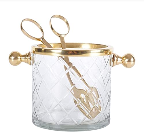 Ice Bucket,Cooling Container,Brass Glass Ice Bucket With Ice Clip Retro Handmade Dining Table Cooler Wine Wine Rack Ice Bucket Champagne Can Cooler (Size : Small) (Size : S)