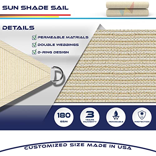Windscreen4less 8' x 8' x 11.3' Triangle Sun Shade Sail - Beige Durable UV Shelter Canopy Fabric Cloth Screen Water Permeable & UV Resistant for Patio Outdoor Backyard