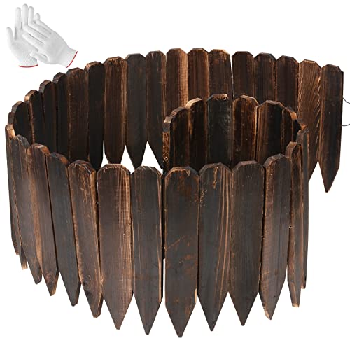 11.8in x 6.6ft Garden Fence, Wood Garden Border Edging, Anti-Corrosive Landscape Border, Wood Yard Fence, No Dig Planter Fencing for Flower Bed Lawns
