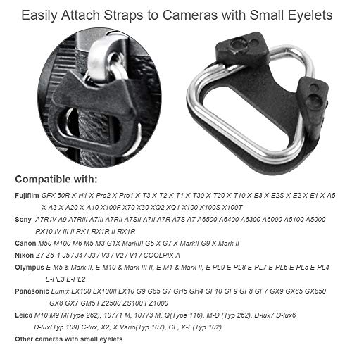 Foto&Tech 4 pieces Stainless Steel Lug Ring Camera Strap Triangle Split Ring Adapter and ABS Cap, Compatible with Fujifilm Lecia Nikon Canon Sony Olympus Pentax Panasonic SLR RF Mirrorless Camera