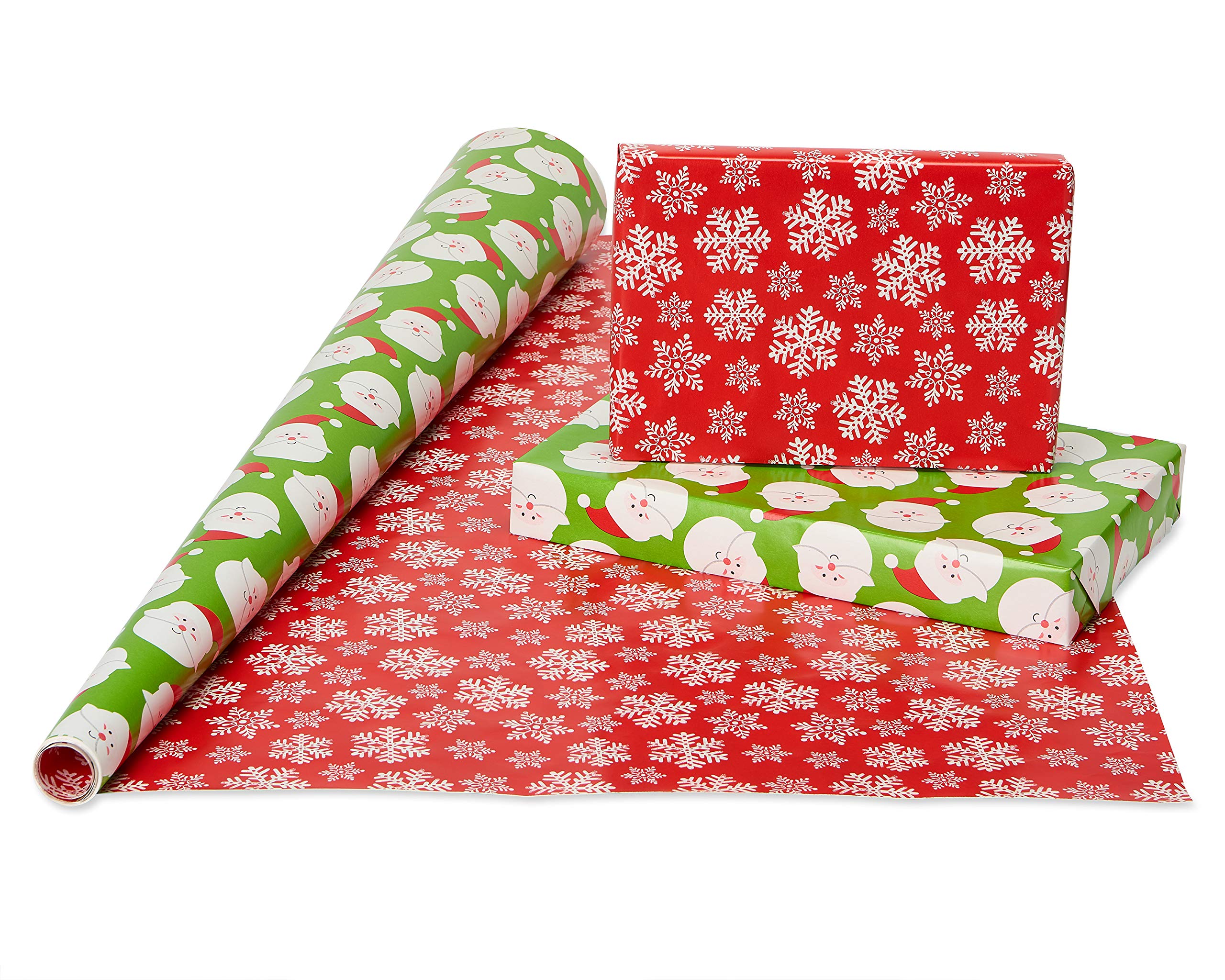 American Greetings Reversible Christmas Extra-Wide Wrapping Paper Bundle, Santa, Snowmen and Candy Canes (3 Rolls, 120 sq. ft.)