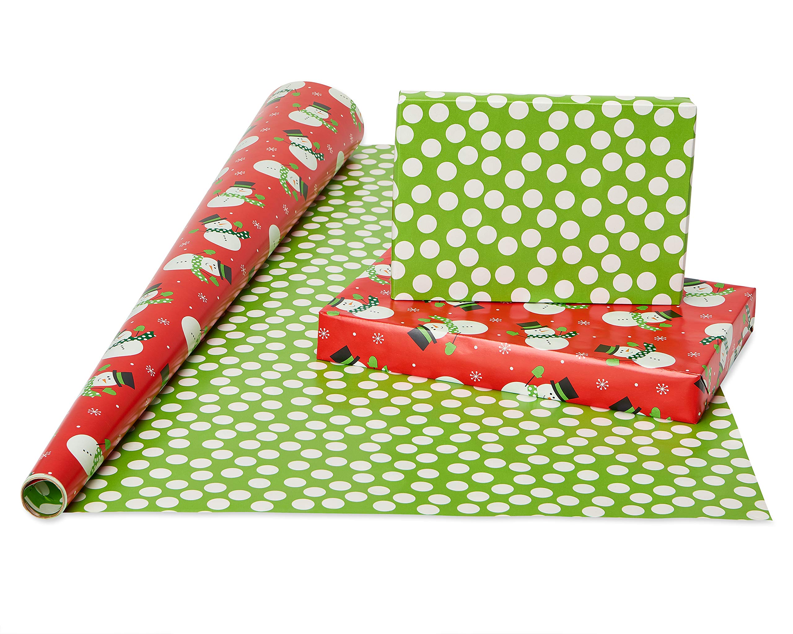 American Greetings Reversible Christmas Extra-Wide Wrapping Paper Bundle, Santa, Snowmen and Candy Canes (3 Rolls, 120 sq. ft.)