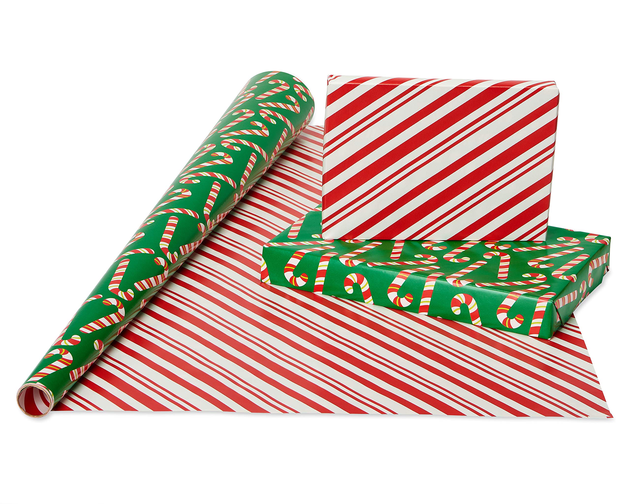 American Greetings Reversible Christmas Extra-Wide Wrapping Paper Bundle, Santa, Snowmen and Candy Canes (3 Rolls, 120 sq. ft.)