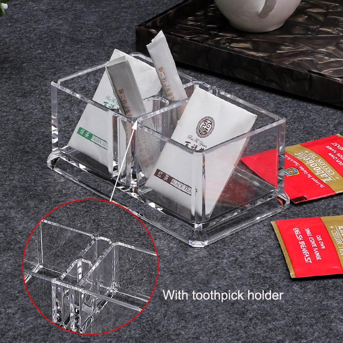 Yakri Clear Acrylic Two Lattices Tea Bags Holder Coffee Sugar Bag Case Guest Room Storage Boxes YTBH-001