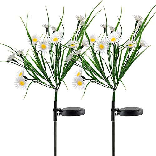 AMZSTAR Solar Garden Stake Lights,28 LED Daisy Flower Decorative Lights Outdoor Waterproof Solar Powered Landscape Lights for Yard/Patio/Walkway/Pathway/Path Light (White)