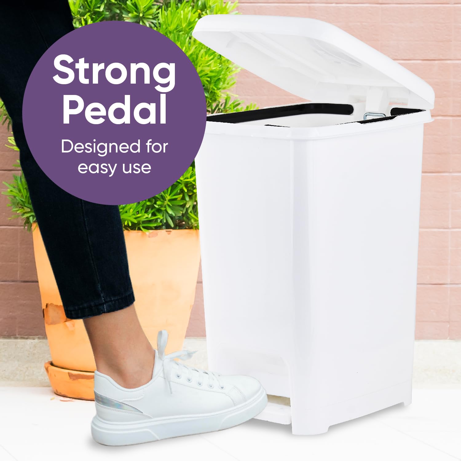 Superio 10.5 Gallon Slim Step On Pedal Plastic Trash Can, Waste Bin for Under Desk, Office, Bedroom, Bathroom- 42 Qt Beige 2 Pack (White)