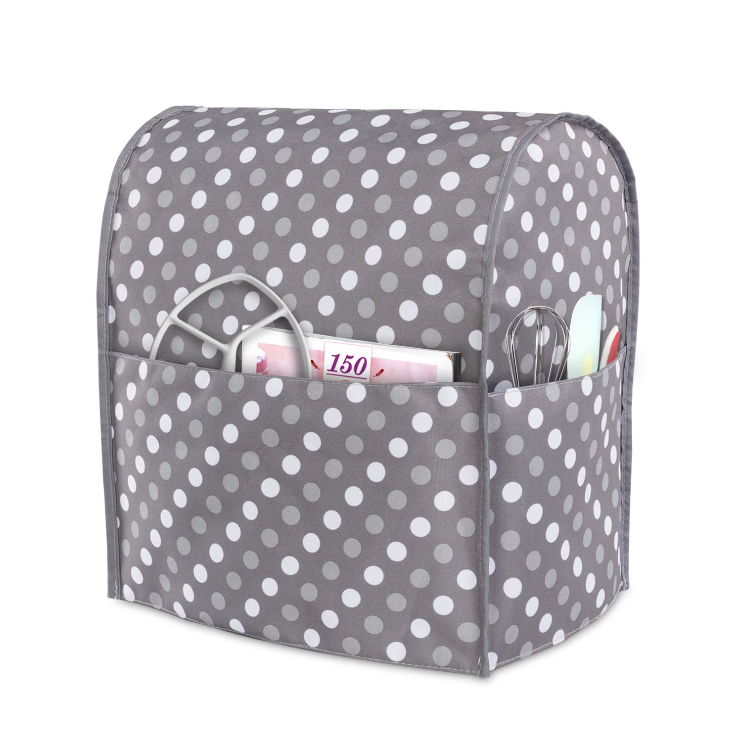 Luxja Dust Cover Compatible with 4.5-Quart and 5-Quart Stand Mixer, Cloth Cover with Pockets for Stand Mixer and Extra Accessories, Gray Dots
