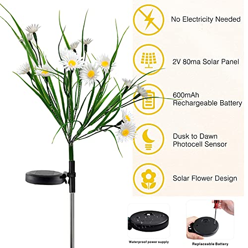 AMZSTAR Solar Garden Stake Lights,28 LED Daisy Flower Decorative Lights Outdoor Waterproof Solar Powered Landscape Lights for Yard/Patio/Walkway/Pathway/Path Light (White)