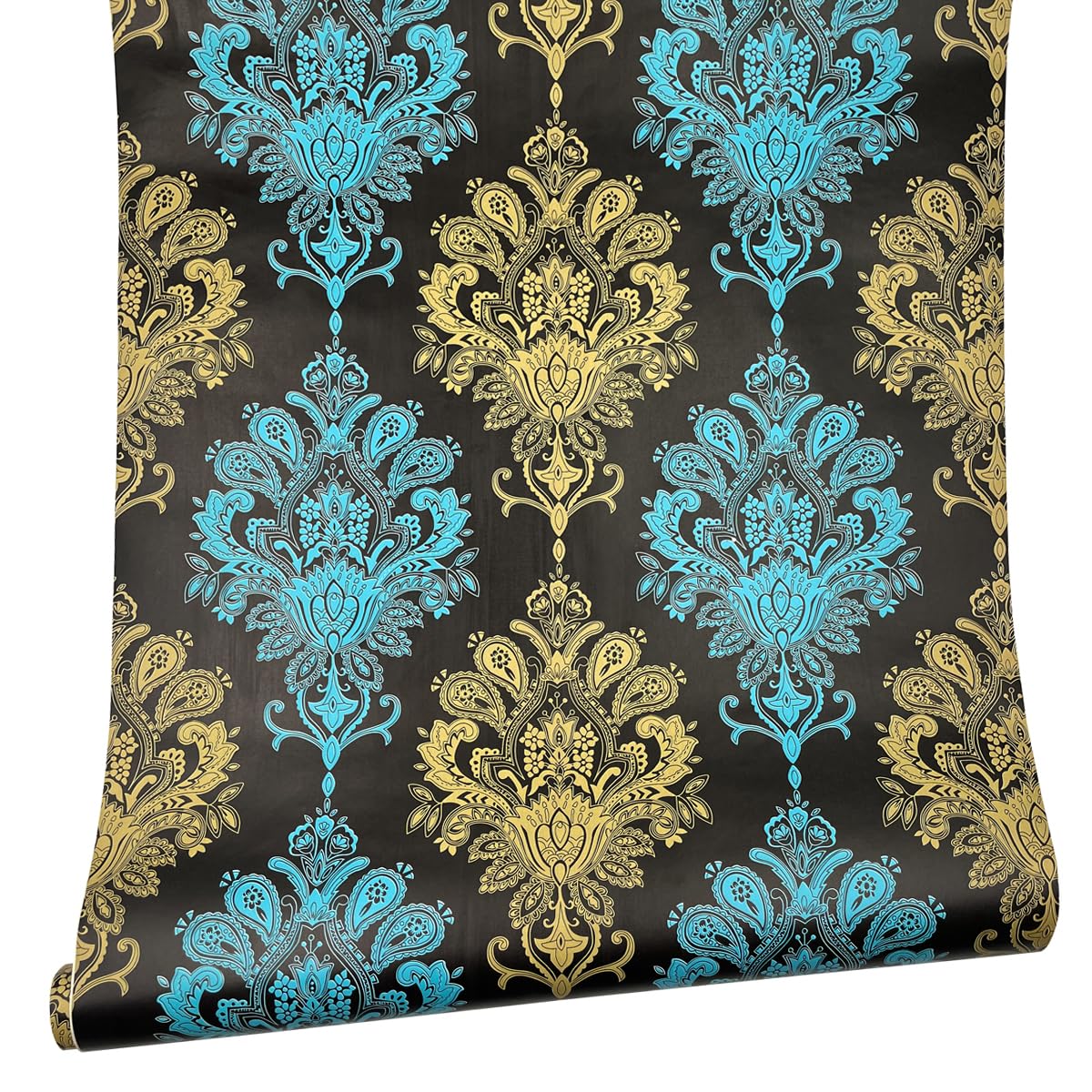 Yifely Yellow Damask Furniture Paper Pre-Pasted Shelf Liner Dresser Drawer Covering Mat 17.7 Inch by 9.8 Feet