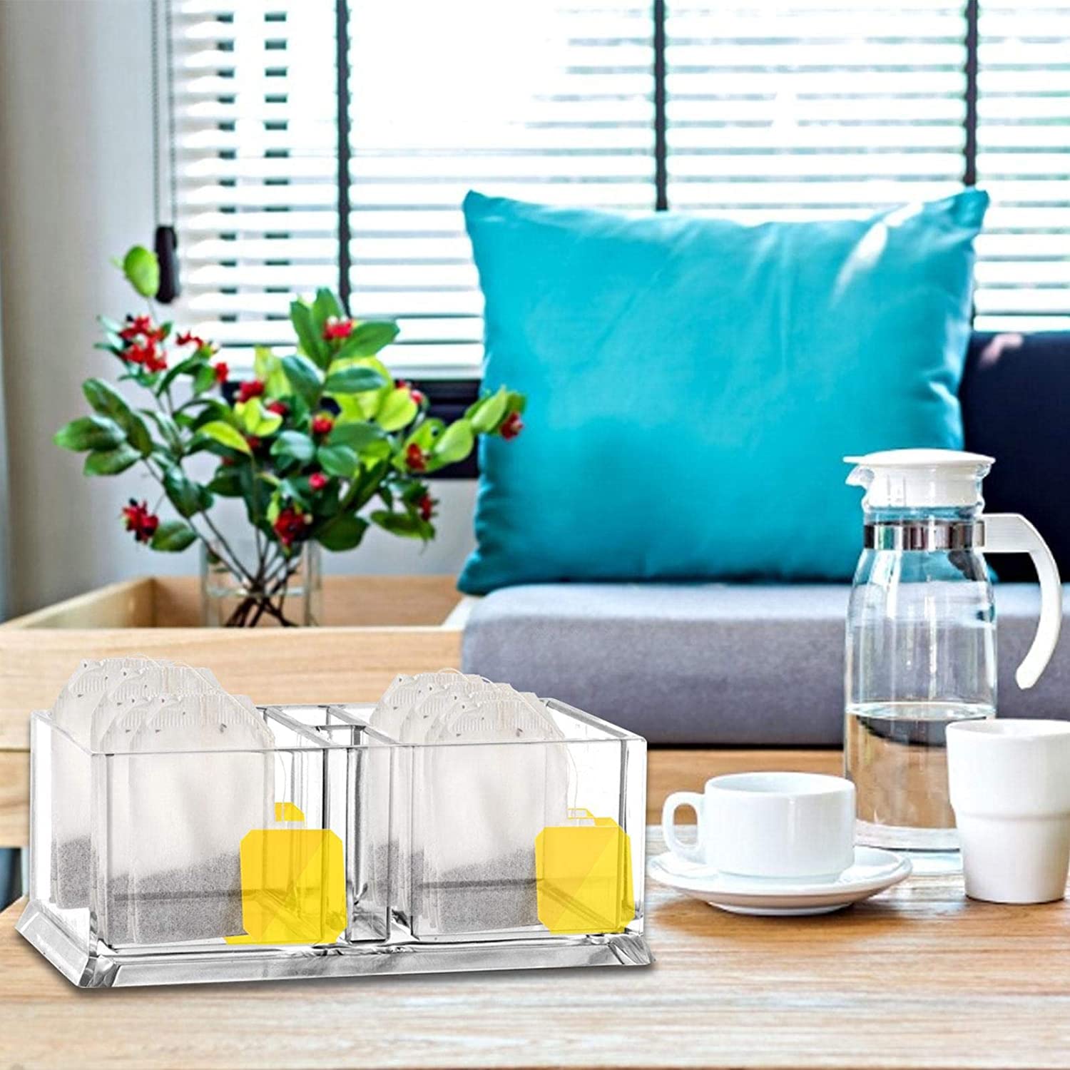 Yakri Clear Acrylic Two Lattices Tea Bags Holder Coffee Sugar Bag Case Guest Room Storage Boxes YTBH-001