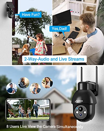ANRAN 2K Security Camera Outdoor - Solar Camera Wireless with 360° View, Smart Siren, Spotlights, 3MP Color Night Vision, AI Human Detection, 2-Way Talk, Compatible with Alexa, Q3 Black