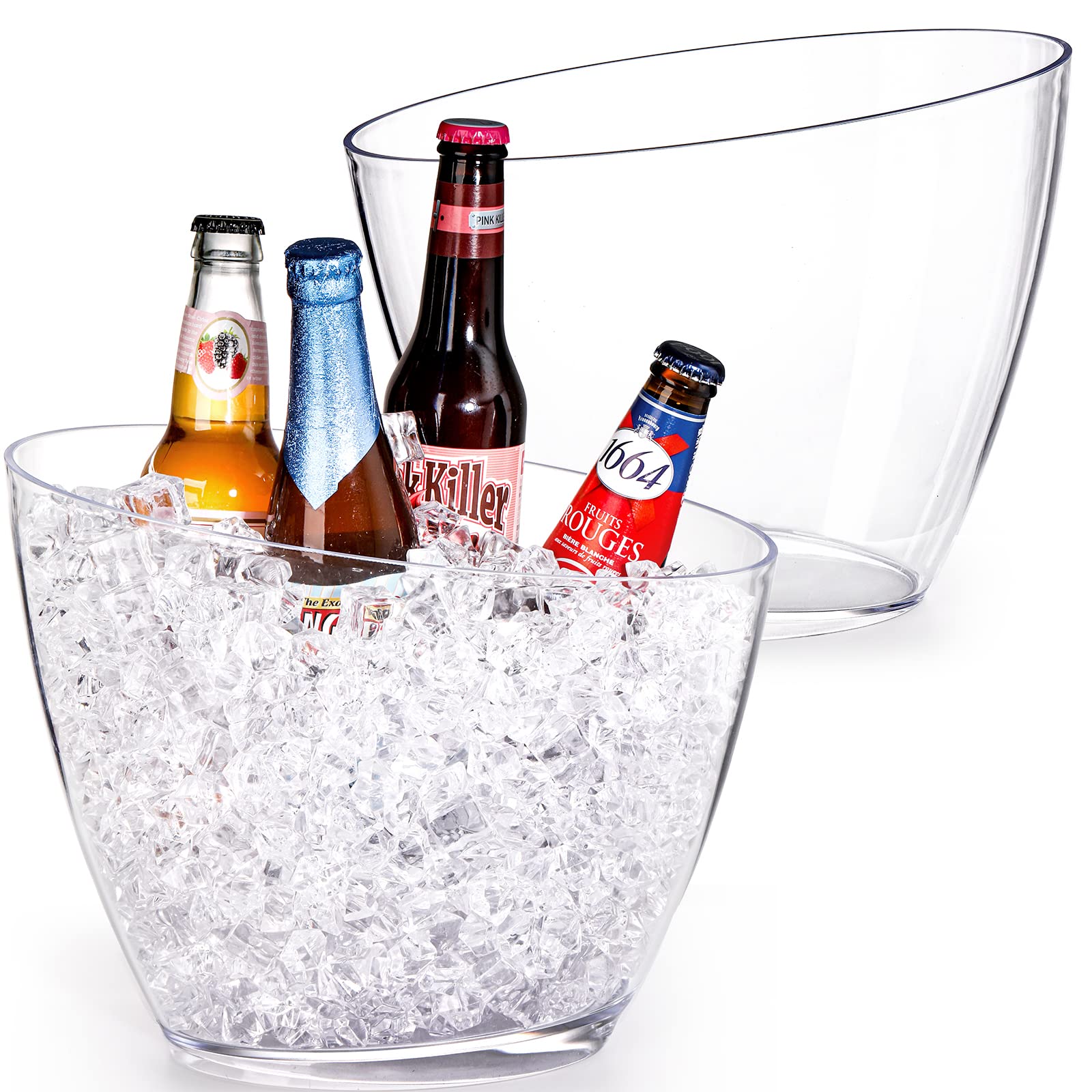 Lawei 2 Pack Acrylic Ice Bucket, 5.2L Clear Plastic Champagne Wine Bucket Chiller, Oval Bar Ice Cooler Container, Food Grade Beverage Storage Tub for Champagne, Beer Bottles, Drinks, Bar and Parties