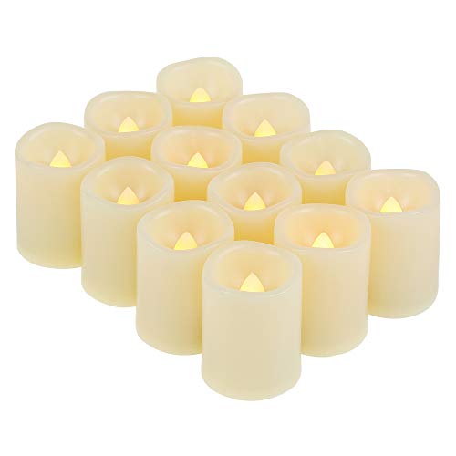 Flameless LED Battery Operated Votive Candles with Timer Flickering Plastic Votives for Home Garden Wedding Party Christmas Halloween Decorations Pumpkin Lights, Batteries Included, 12 Pack