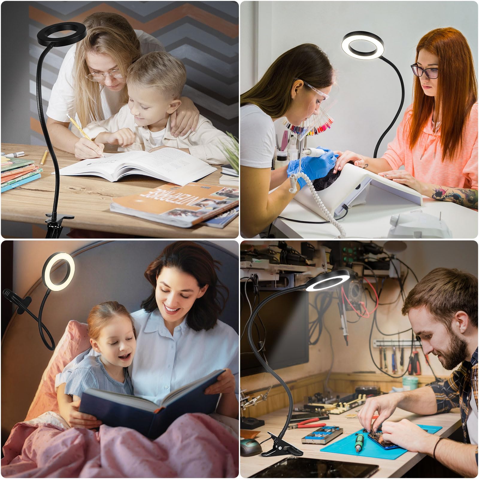 iVict Clip on Ring Light, USB Desk Lamp with 3 Color Modes, 10 Brightness Levels, Eye Protection LED Desk Light, 360° Flexible Gooseneck LED Desk Lamp for Desk Headboard and Video Conferencing