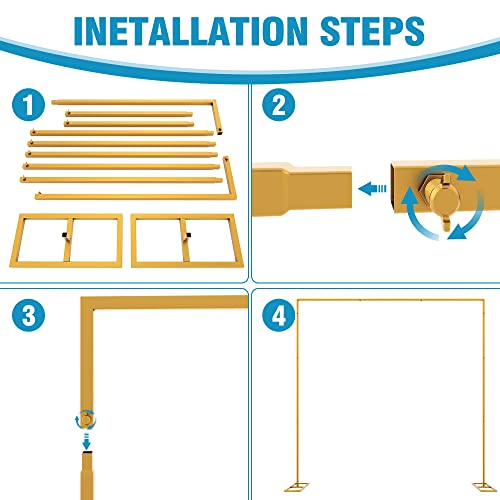Fomcet 10FT x 10FT Backdrop Stand Heavy Duty with Base, Gold Portable Adjustable Pipe and Drape Backdrop Stand Kit, Square Metal Arch Party Frame for Wedding Birthday Parties Banquet Decorations