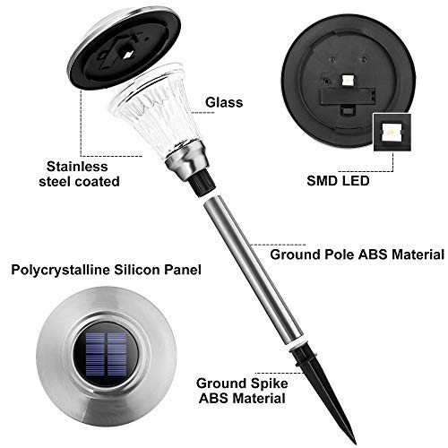 SOLPEX 8 Pack Solar Path Lights, Solar Pathway Lights Outdoor Waterproof, Glass Stainless Steel Automatic Solar Walkway Lights for Yard, Lawn, Patio, Garden, Path, Walkway or Driveway(Warm White)