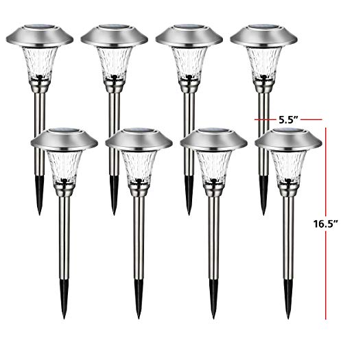 SOLPEX 8 Pack Solar Path Lights, Solar Pathway Lights Outdoor Waterproof, Glass Stainless Steel Automatic Solar Walkway Lights for Yard, Lawn, Patio, Garden, Path, Walkway or Driveway(Warm White)