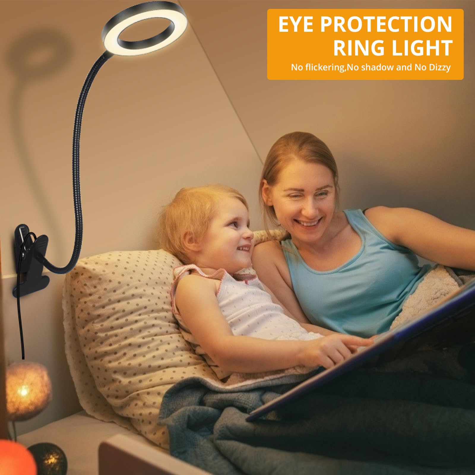 iVict Clip on Ring Light, USB Desk Lamp with 3 Color Modes, 10 Brightness Levels, Eye Protection LED Desk Light, 360° Flexible Gooseneck LED Desk Lamp for Desk Headboard and Video Conferencing