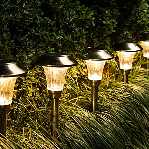 SOLPEX 8 Pack Solar Path Lights, Solar Pathway Lights Outdoor Waterproof, Glass Stainless Steel Automatic Solar Walkway Lights for Yard, Lawn, Patio, Garden, Path, Walkway or Driveway(Warm White)