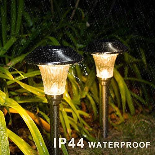 SOLPEX 8 Pack Solar Path Lights, Solar Pathway Lights Outdoor Waterproof, Glass Stainless Steel Automatic Solar Walkway Lights for Yard, Lawn, Patio, Garden, Path, Walkway or Driveway(Warm White)