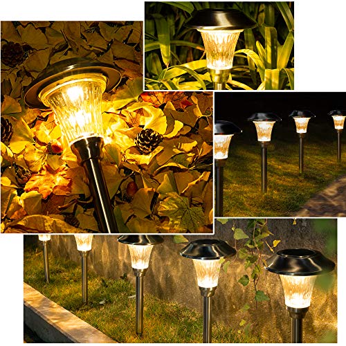 SOLPEX 8 Pack Solar Path Lights, Solar Pathway Lights Outdoor Waterproof, Glass Stainless Steel Automatic Solar Walkway Lights for Yard, Lawn, Patio, Garden, Path, Walkway or Driveway(Warm White)