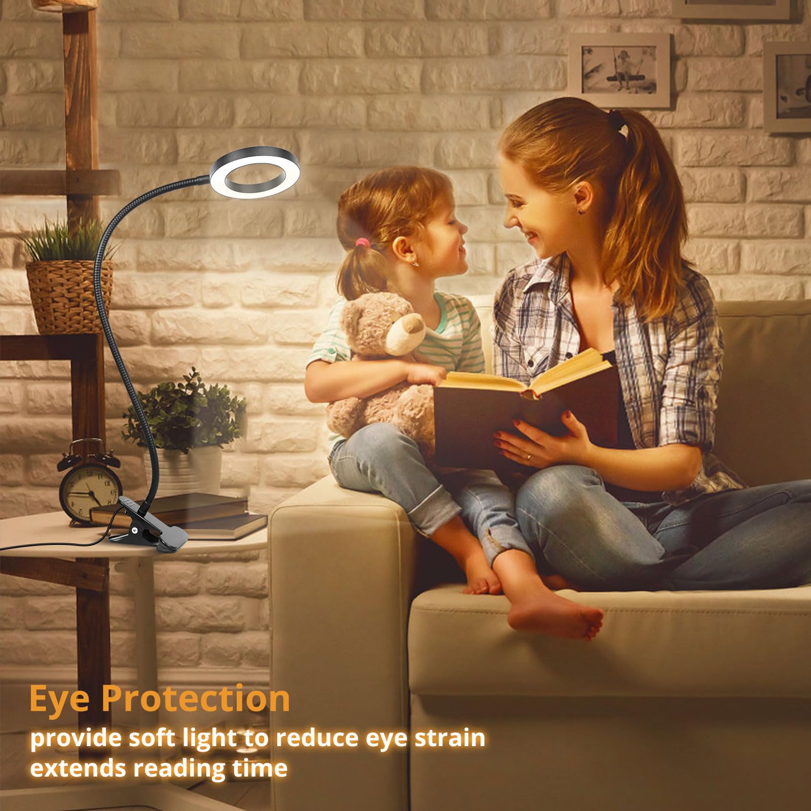 iVict Clip on Ring Light, USB Desk Lamp with 3 Color Modes, 10 Brightness Levels, Eye Protection LED Desk Light, 360° Flexible Gooseneck LED Desk Lamp for Desk Headboard and Video Conferencing