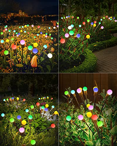 Solar Garden Lights, 8 Pack 64 LED New Upgraded Solar Firefly Lights Outdoor Waterproof, High Flexibility Starburst Swaying Solar Lights, Solar Garden Outdoor Lights for Yard Patio Pathway, Multicolor