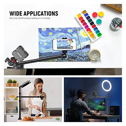 NEEWER 14.2”/36cm Flexible Holding Arm, Camera Mount Stand Overhead Extension Arm with 360° Swivel Ball Head and Adjustable Clamp for DSLR & Mirrorless Camera, Phone, LED Video Light, Webcam, CR221A